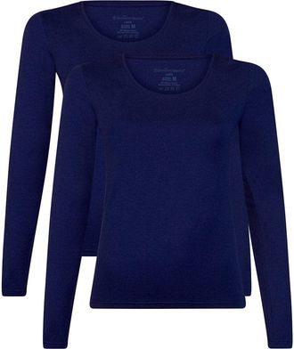 Bamboo Basics Damen T-Shirt, 2er Pack - Lara Longsleeve, Unterhemd, Rundhals, Uni Blau XL