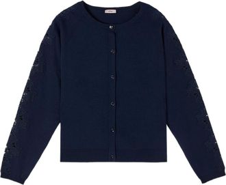 Oltre Femme, Pulls, Bleu, Taille: 38 FR Cardigan en maille de viscose avec empi&egrave;cements en dentelle