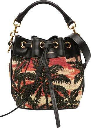 Saint Laurent petit sac seau Emmanuelle en toile à imprimé palmier (2015) - Noir