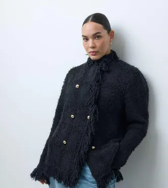 Asos Curve ASOS DESIGN Curve gilet &agrave; franges textur&eacute; noir