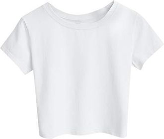 Generic Haut court &agrave; manches courtes et col rond extensible doux d&eacute;contract&eacute; pour femme, tenue quotidienne, blanc, XXL