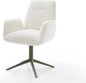 DELIFE Drehstuhl Zoa-Flex Bouclé Soft Beige Fußkreuz Effektfinish Titan 360° drehbar Wippfunktion Taschenfederkern, Esszimmerstühle