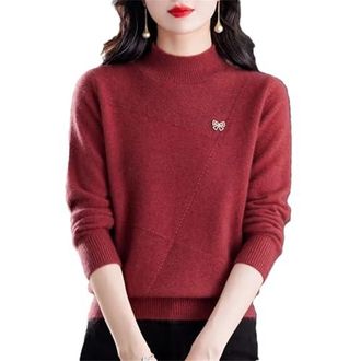 Generic Harajuku Pull à manches longues et col roulé pour femme, Rouge, XXL