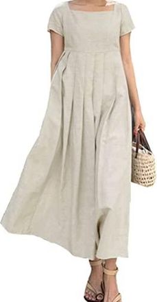 Onsoyours Robe Dété sans Manches pour Femme Robe Décontractée à Col Rond T-Shirt Ample Robes Longues Swing D Kaki M