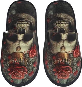 Generic Peluche Pantoufles Imprim&eacute; de cr&acirc;ne &agrave; couronne de roses classique Antid&eacute;rapant Chaussons en Feutre Unisex Chaud Chaussures Femme Int&eacute;rieur L