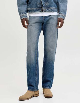 Jack & Jones Chris jean relaxed taille haute d&eacute;lav&eacute; en denim bleu