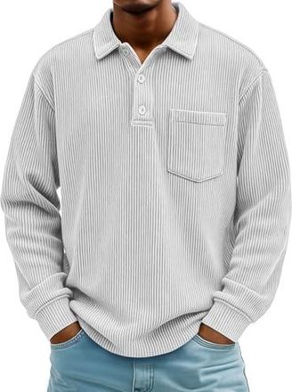Generic Polo business &agrave; manches longues pour homme - Polo basique - Couleur unie - Pull de golf - Haut polyvalent - Chemise &agrave; manches longues avec boutonni&egrave;re