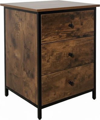 Relaxdays Nachttisch, 3 Schubladen, HxBxT: 60 x 40 x 40 cm, Nachtkommode Schlafzimmer, Metall & MDF, braun/schwarz