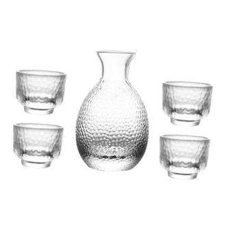 Cabilock Japanisches Sake-Glas-Set Transparent Mit Sake-gef&auml;&szlig; Und Sake-bechern Handgefertigtes Glas-Set Mit Schmalem Hals F&uuml;r W&auml;rmer&uuml;ckhaltung Und Auslaufschut