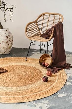 Tapiso Tapis Rond en Jute - Tapis Salon et Chambre Naturel 100% Fibre de Jute, tiss&eacute; &agrave; la Main, Style boh&egrave;me scandinave, Beige, Compatible Chauffage au Sol d