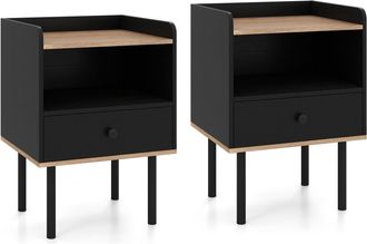 Giantex Nachttisch 2er Set, Beistelltisch mit offenem Fach & Schublade, moderner Sofatisch mit erh&ouml;hten Metallbeinen, Nachtschrank Nachtkonsole Nachtkommode 4