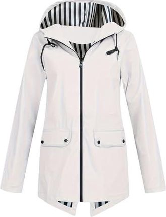 Generic Veste de pluie l&eacute;g&egrave;re pour femme avec capuche, grande taille, coupe-vent, fermeture &eacute;clair, poches, blanc, XXL