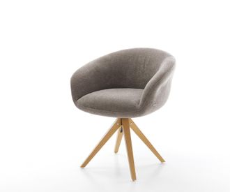 DELIFE Drehstuhl Vinka-Flex mit Armlehnen Strukturstoff Soft Taupe Holzgestell kantig Natur 360&deg; drehbar Taschenfederkern, Esszimmerst&uuml;hle