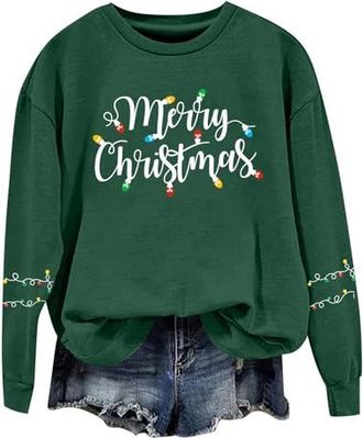 Generic HUIFUAO Sweat-shirt de Noël pour femme - Haut de sapin de Noël amusant - Tenue de Noël surdimensionnée à manches longues - Pull fantaisie - Cadeau de 