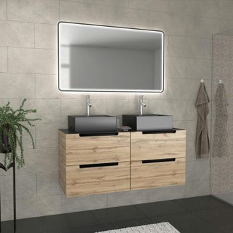 Aurlane Aurlane - meuble salle de bains 120cm chêne et noir, vasques carrées et miroir black led 120x70 - omega