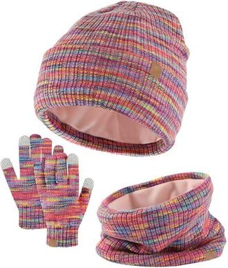 Generic Lot de 3 gants dhiver tricotés pour enfants avec bonnet, moufles tactiles, cache-cou pour garçons et filles de 5 à 14 ans, jaune, Taille unique