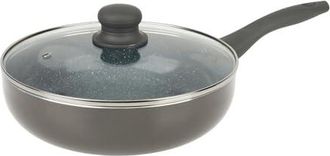 Crealys 529579 Bratpfanne, Aluminium, Autangrau, Ø 24 cm, H 6,5 cm - gesunde Antihaftbeschichtung aus Keramik in Steinoptik - Glasdeckel - hitzebeständiger Si