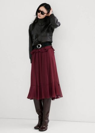 Mango Robe longue &agrave; volants bordeaux - Femme - S - MANGO