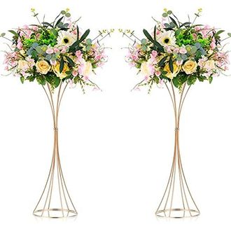 Nuptio Nuptio 2 Pièces Métal Fleur Trompette Vase 66cm Haut Vase Or, Centres Table Mariage pour Tables, Arrangement Artificiel Support Fleur pour Anniversair