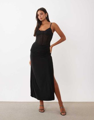 Asos robe longue &agrave; taille corset avec d&eacute;tail drap&eacute; en noir
