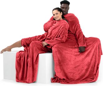 Decoking Decke mit Ärmeln Geschenke für Frauen und Männer 150x180 cm Rot Microfaser TV Decke Kuscheldecke Weich Lazy