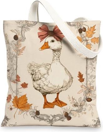 Generic Sacs fourre-tout vintage en toile de canard avec imprimé animal artistique, sacs dépicerie réutilisables, légers et lavables avec bandoulière pour sal
