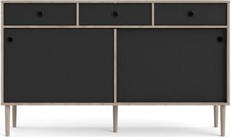 ebuy24 Ebuy24 - Penny Sideboard 2 Schiebet&uuml;ren und 3 Schubladen Hickory-Dekor und matt schwarz