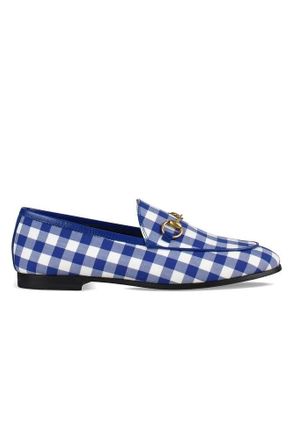 Gucci Gingham Fabric Loafers With Gold-Tone Accent - Gr. 35 (EU) - in Blau
