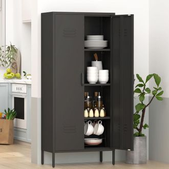 Liberte Biblioth&egrave;que armoire m&eacute;tal haute 2 portes, 3 &eacute;tag&egrave;res r&eacute;glables, 120 lb/&eacute;tag&egrave;re, anti-rouille, noir