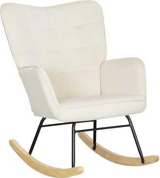 HOMCOM Schaukelstuhl, Schaukelsessel mit Samtoptik, Armlehne, Gepolsterter Sessel mit Holzkufen, Relaxsessel für Wohnzimmer, Schlafzimmer, bis 120kg belastba