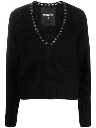 Patrizia Pepe pull en maille c&ocirc;tel&eacute;e &agrave; d&eacute;tails en m&eacute;tal - Noir