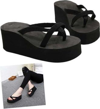 FOMIYES Sandales Compens&eacute;es Pour Femmes Pointure Noires Tongs Confortables Avec Semelle Antid&eacute;rapante