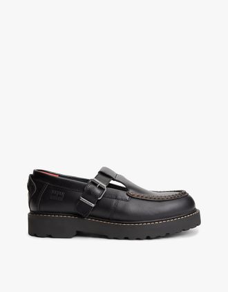 Tommy Jeans Archive - Lederschuhe in Schwarz mit T-Steg-Riemen und Profilsohle