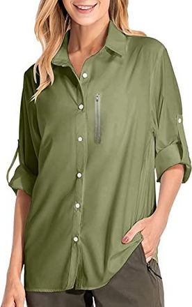 Generic Chemise safari pour femme UPF50+ protection solaire réglable à manches longues pour randonnée, marche, pêche, chemise fonctionnelle respirante légère 