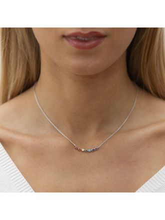 Zeeme Silber Halskette Silber 925 rhodiniert mit bunten Zirkonia-Steinen