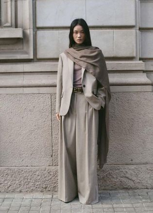 Mango Blazer costume laine m&eacute;lang&eacute;e marron moyen - Femme - XXL - MANGO