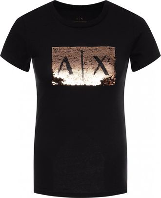 A|X Armani Exchange Damen Basic T-Shirt with Logo On Bust T-Shirt, Schwarz, XS