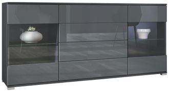 Vladon Sideboard Bari V2, Kommode mit 2 gro&szlig;en T&uuml;ren und 4 Schubladen, Anthrazit matt/Grau Hochglanz (166,5 x 75,5 x 35)