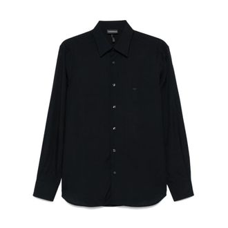 Emporio Armani Blaues Button-Up Hemd mit Cutaway-Kragen - - Shirts - Herren - Blau - XL