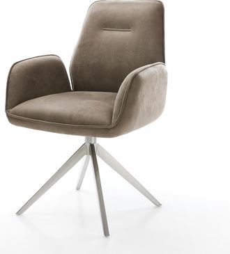 DELIFE Drehstuhl Zoa-Flex Mikrofaser Taupe Vintage Kreuzgestell breit Edelstahl 360&deg; drehbar Wippfunktion Taschenfederkern, Esszimmerst&uuml;hle