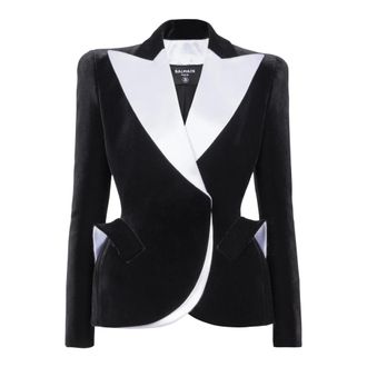 Balmain Veste Structur&eacute;e en Velours et Satin - Femme - Vestes - Noir - Taille: 34 FR