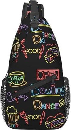 Generic Enseigne Lumineuse Lumineuse Caf&eacute;, Nourriture, Bi&egrave;re, Bowing, Danse Sac Banane D&eacute;contract&eacute; Sacs &Agrave; Dos Multifonctionnel Sac &Agrave; Bandouli&egrave;re Pour Homme Sh