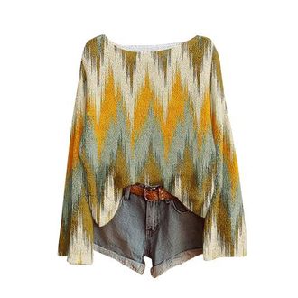 Generic Pull pour femme en tricot &agrave; manches longues et col rond - Coupe ample - Imprim&eacute; tendance - L&eacute;ger - Doux - Extensible - Confortable - Pour lautomne et 