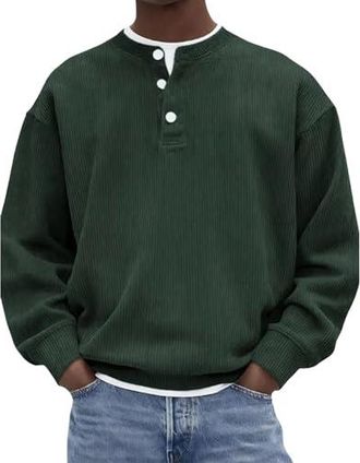 Generic Sweat-shirt uni l&eacute;ger pour homme - Couleur unie - Velours c&ocirc;tel&eacute; - Pull sans capuche - Pour entra&icirc;nement int&eacute;rieur et ext&eacute;rieur, Vert noir, 4XL