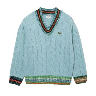 Lacoste Sweatshirt f&uuml;r Herren, V-Ausschnitt, Mit Zopfmuster (T&uuml;rkis)