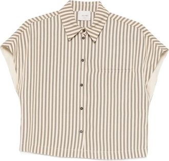 Alysi Femme, Blouses et Chemises, Vert, Taille: 36 FR Vertical Stripe Shirt