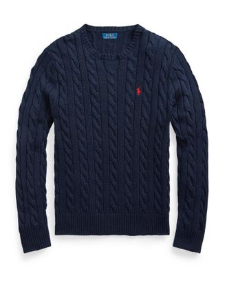 Ralph Lauren Rundhalspullover mit Zopfstrickmuster und kleiner Pony-Stickerei in