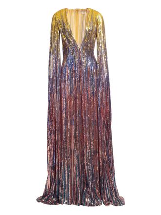 Elie Saab robe longue &agrave; sequins - Bleu