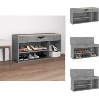vidaXL Schuhbank mit Kissen Betongrau 104x30x49 cm Holzwerkstoff - Schuhbank - Holzbank - Garderobe - Schrank F&uuml;r Schuhe - Schuhorganizer