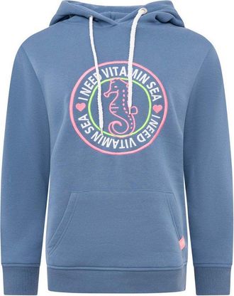 Zwillingsherz Hoodie Seepferdchen runde Stickerei, maritimer Look, Kapuze, Tasche